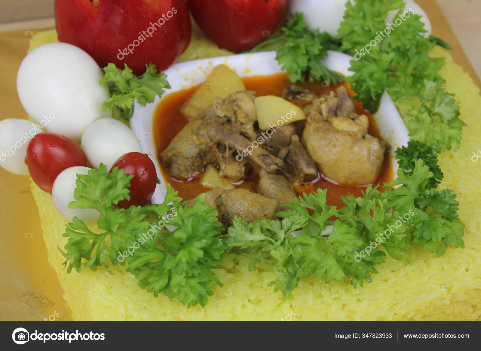 Malaysian Dish Yellow Glutinous Rice Vegetables Meat Stock Photo by ...