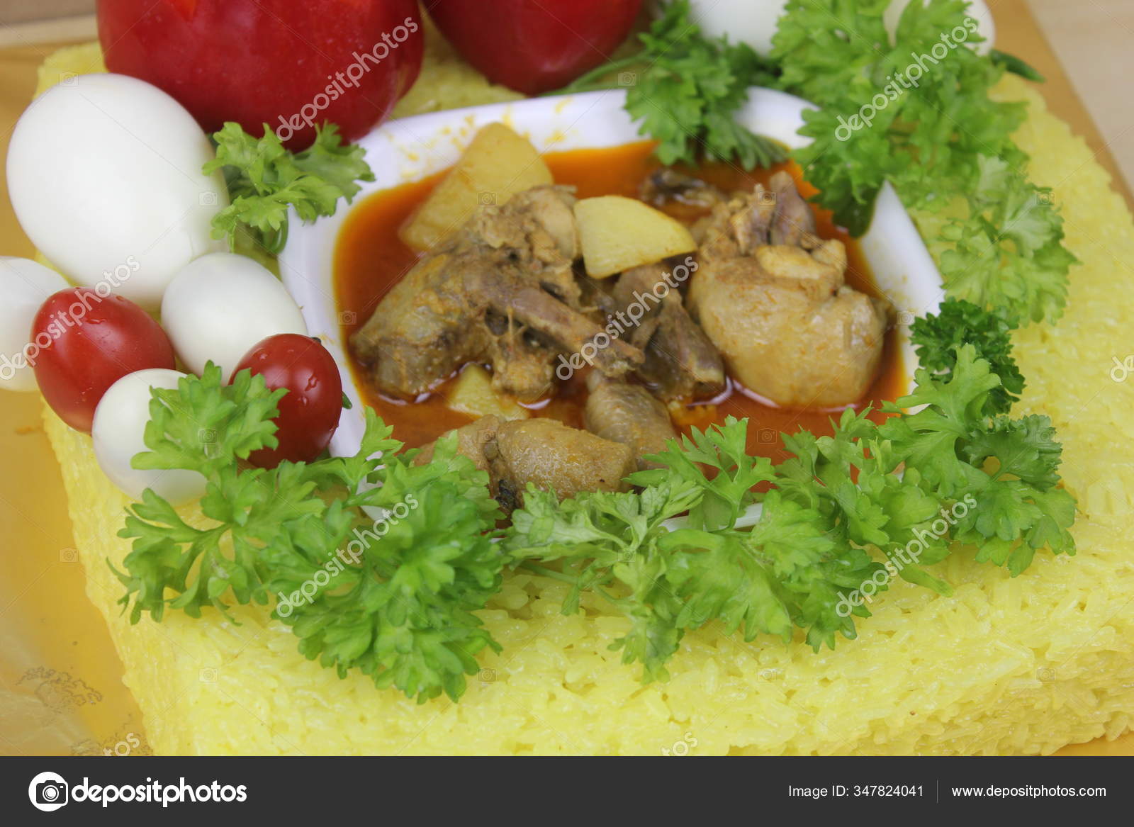 Malaysian Dish Yellow Glutinous Rice Vegetables Meat Stock Photo by ...