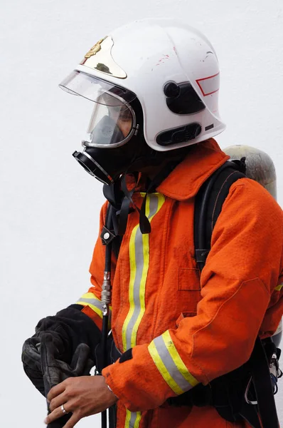 Fireman Officer Full Fire Fighting Equipment Standing Fire Engine ...