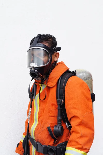 Fireman Officer Full Fire Fighting Equipment Standing Fire Engine ...