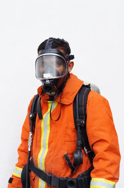 Fireman Officer Full Fire Fighting Equipment Standing Fire Engine ...