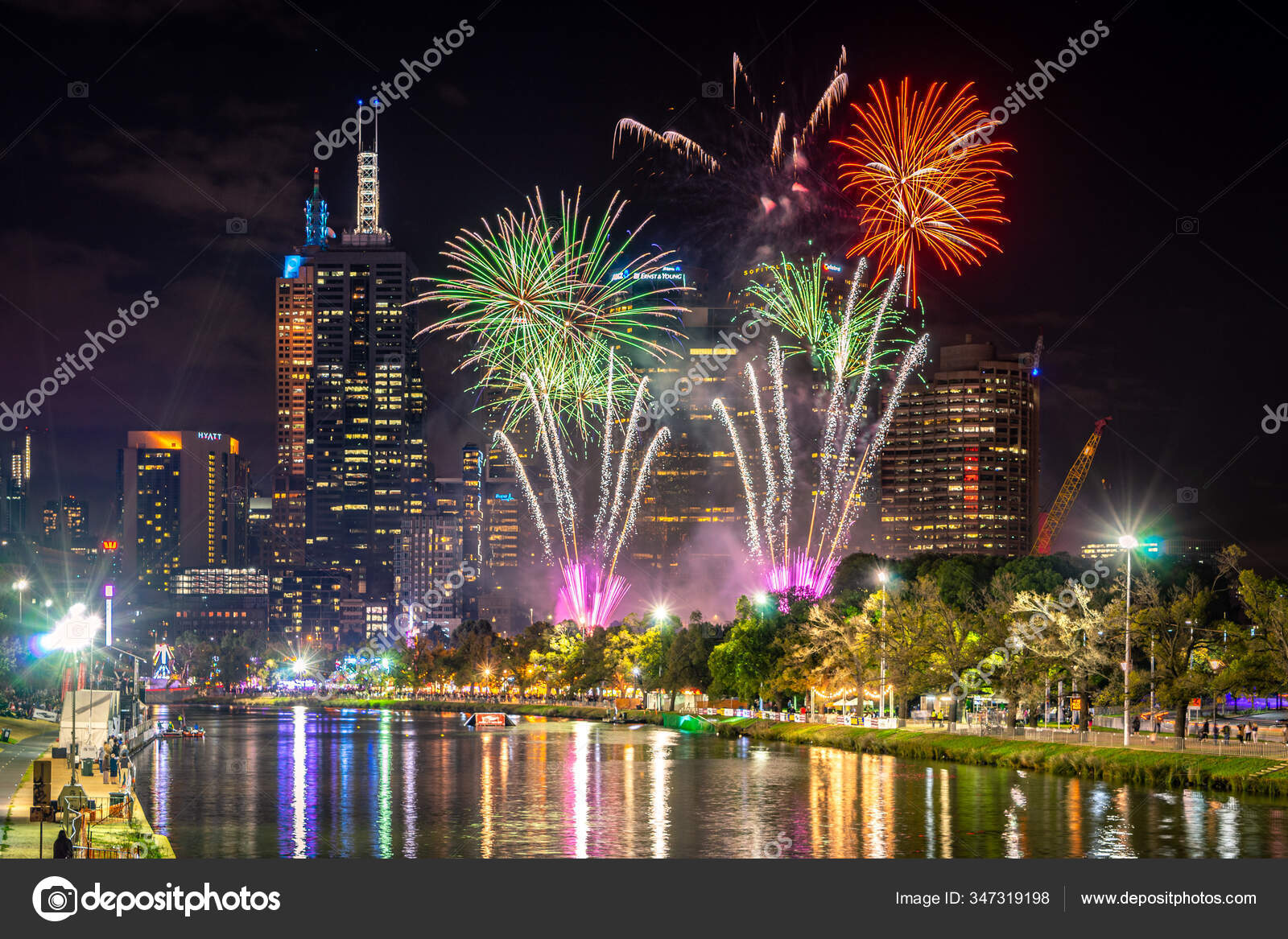 Melbourne Australia City Fireworks Annual Moomba Festival – Stock ...