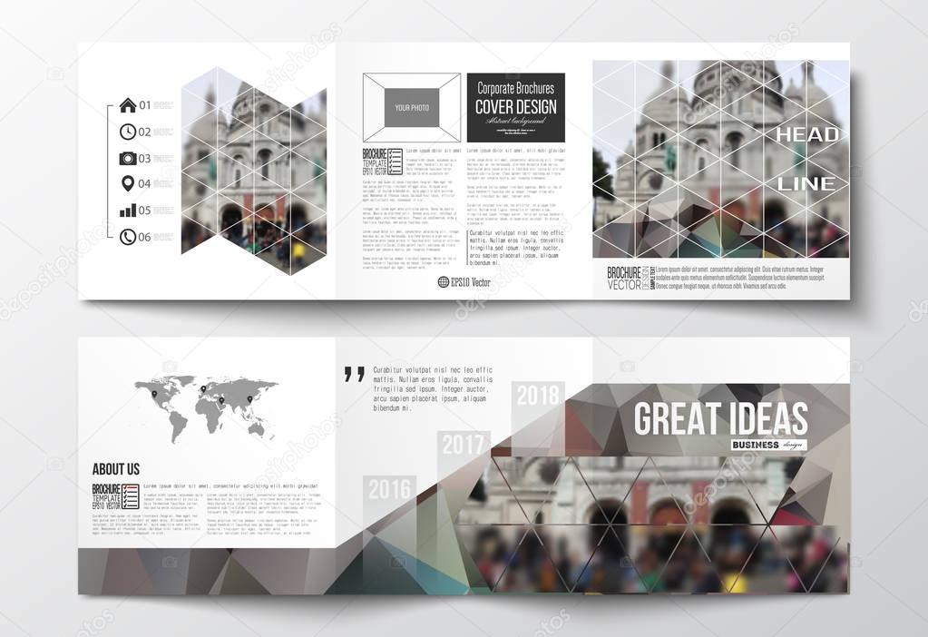 Set of tri-fold brochures, square design templates. Polygonal ...