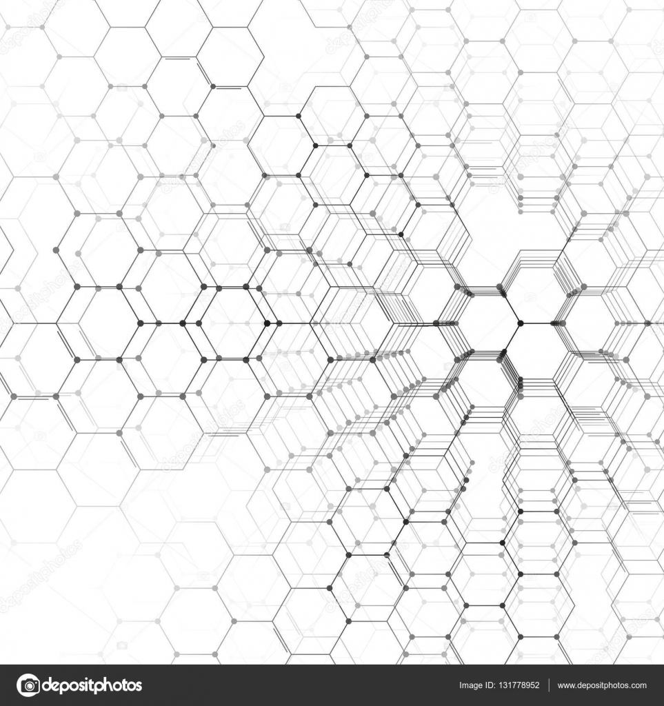 Chemistry 3D pattern, hexagonal molecule structure on white, scientific ...