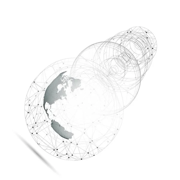 Dotted world globe, connecting lines, abstract construction, space ...