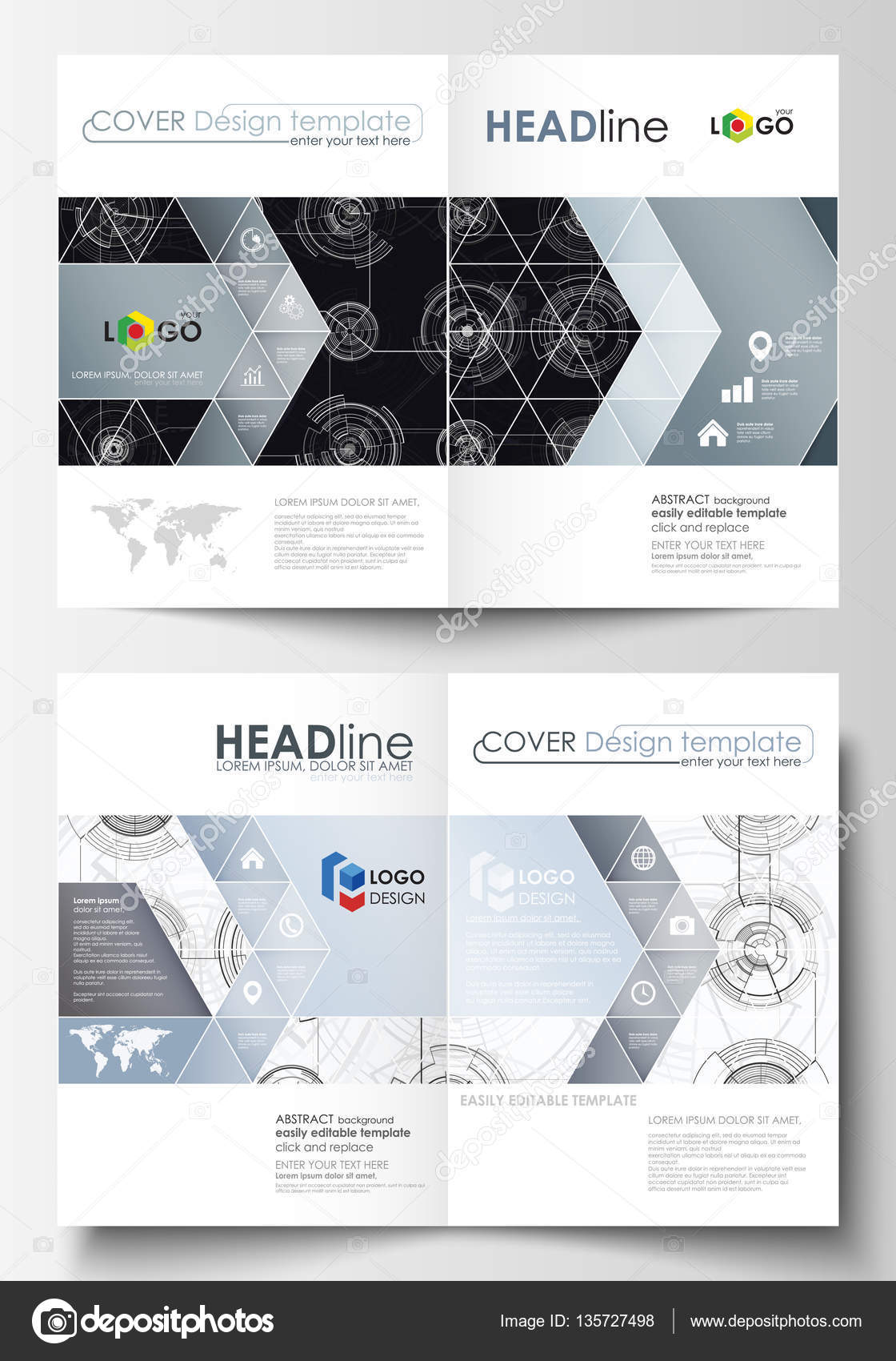 Templat bisnis untuk brosur ganda, majalah, selebaran. Templat sampul ...