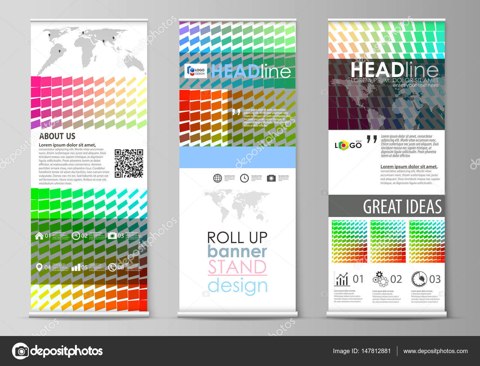 Roll up banner stands, modelos de design plano, conceito de negócio ...