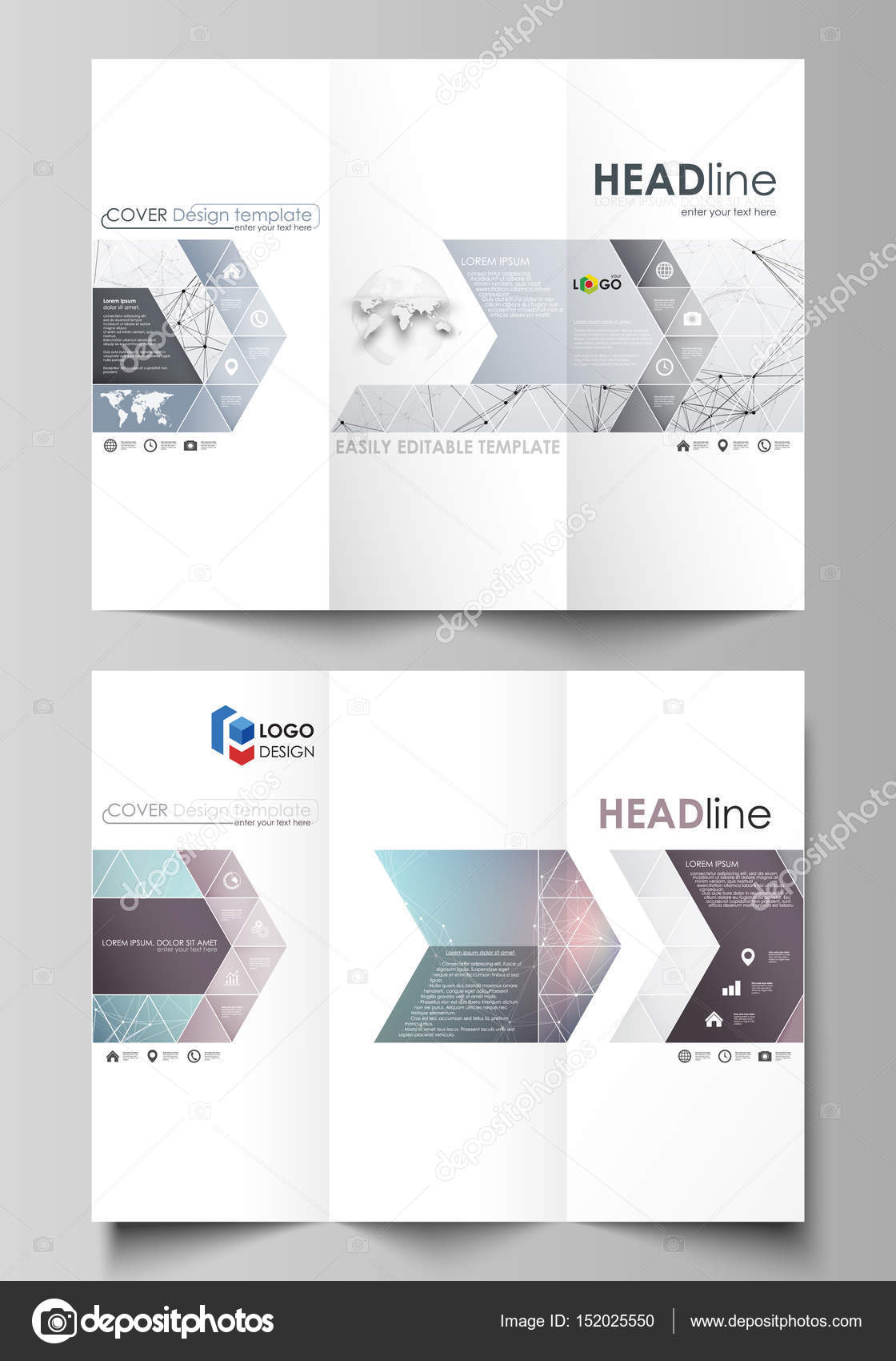 Tri-fold brochure business templates on both sides. Abstract vector ...