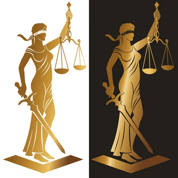 Vrouwe Justitia holding weegschaal en zwaard — Stockvector ...