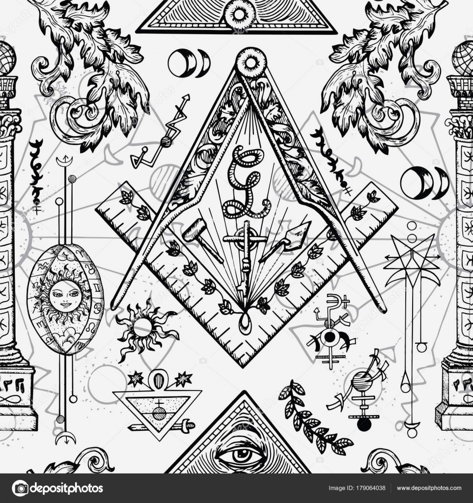 Seamless Background Mason Mysterious Symbols Fantasy Freemasonry Secret ...