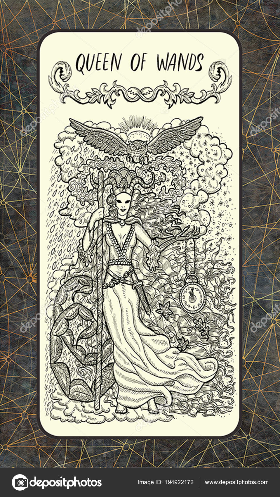 Queen Wands Minor Arcana Tarot Card Magic Gate Deck Fantasy Stock Photo ...