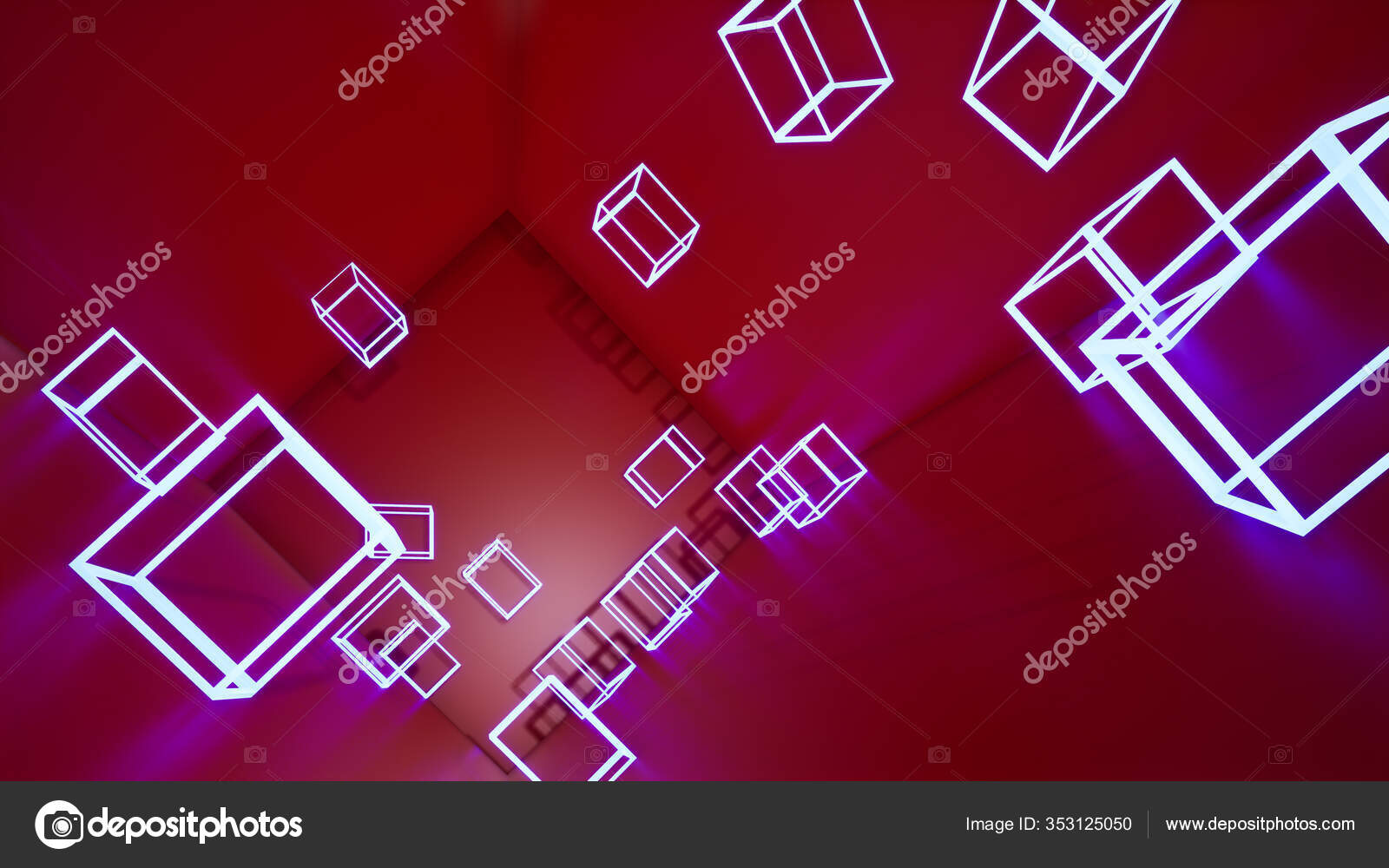 Render Abstract Red Background Pink Neon Cubes — Stock Photo © CREATIVEWONDER #353125050