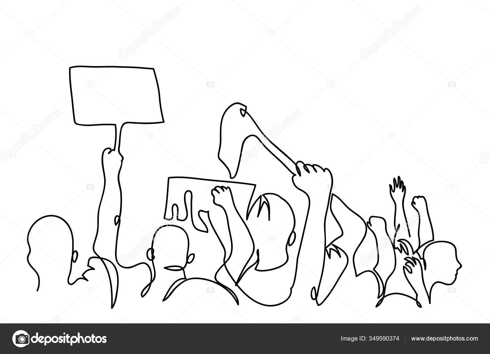Protesters crowd one line drawing Stock Vector by ©Almix 349590374