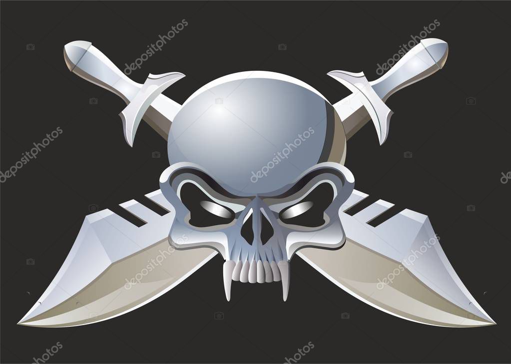 Imagen vectorial de scull y espadas de acero inoxidable. Jolly Roger ...