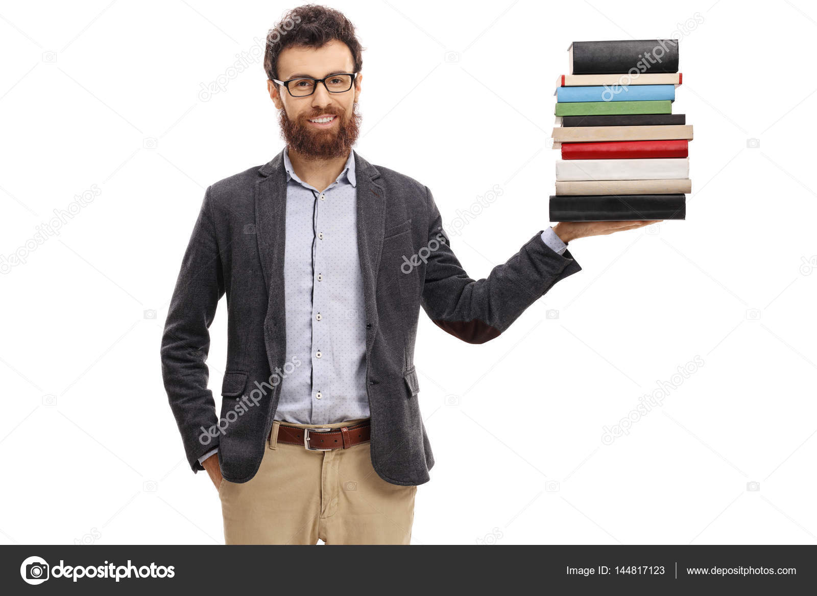Profesor sosteniendo una pila de libros — Foto de stock #144817123 ...