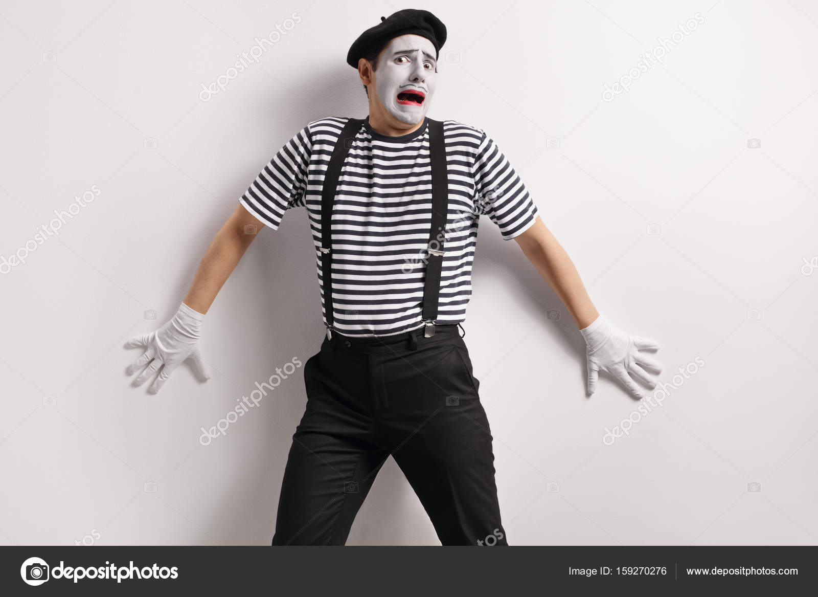 Terrified mime against a wall — Stock Photo © ljsphotography #159270276