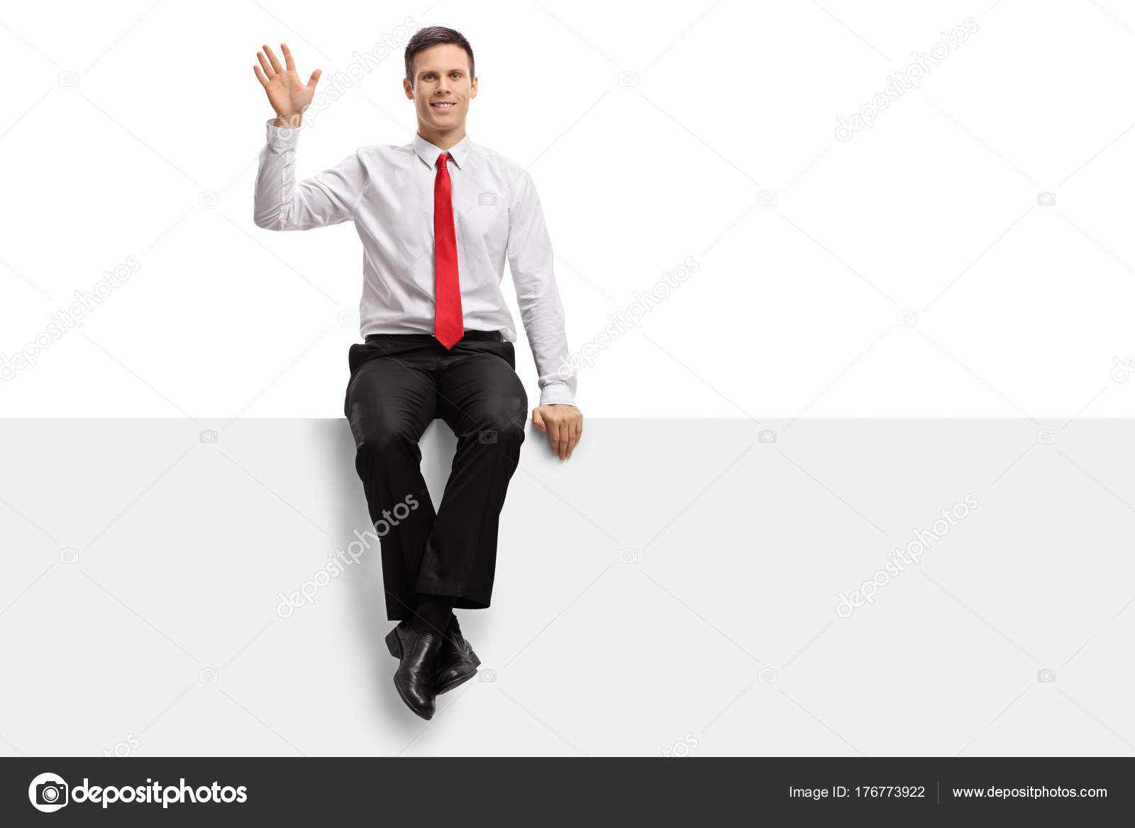 Guy sitting on a panel and waving Stock Photo by ©ljsphotography 176773922