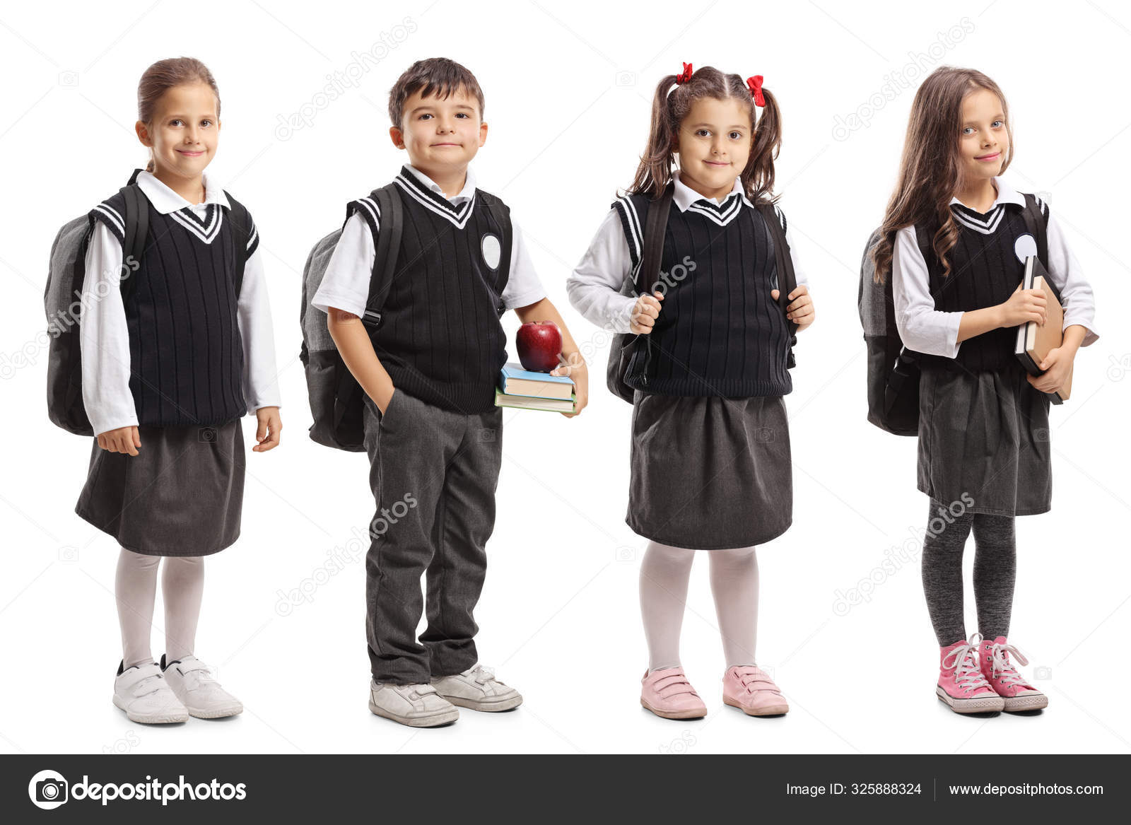 Group of pupils with backpacks wearing a school uniform Stock Photo by ...