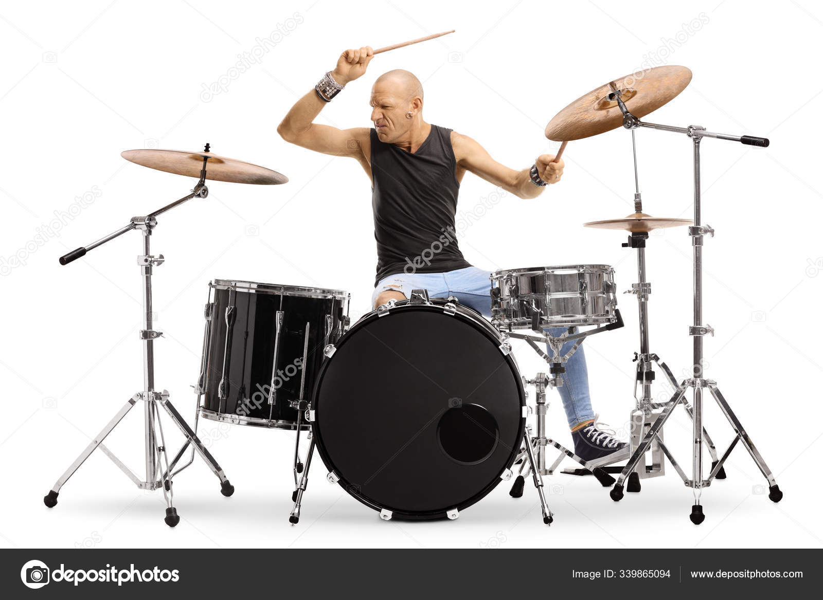 Hombre calvo músico tocando la batería: fotografía de stock ... Hombre calvo músico tocando la batería: fotografía de stock ...