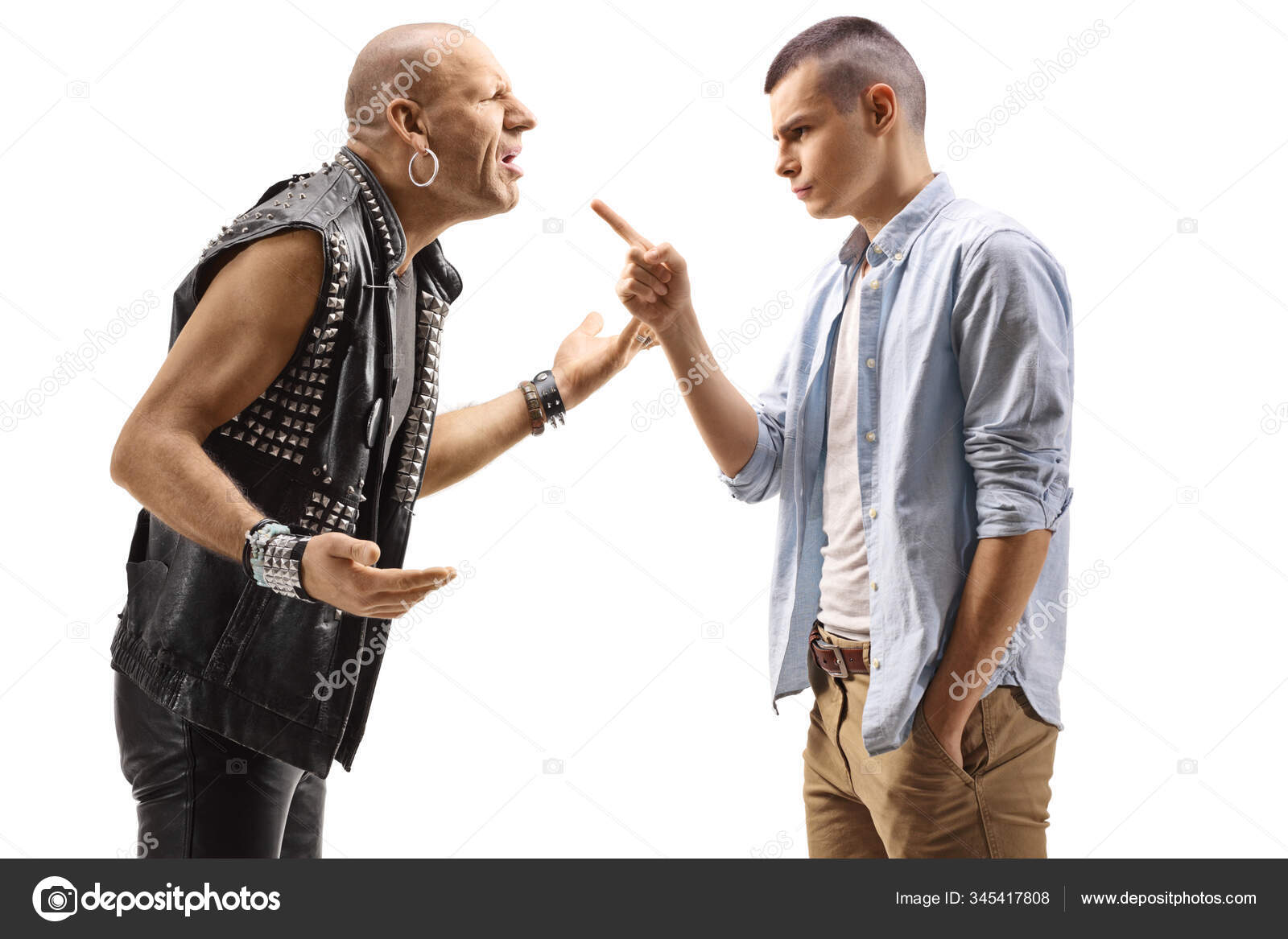 Angry punk shouting at a young guy — Stock Photo © ljsphotography ...