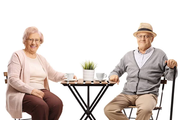 Seniors Sitting Table Playing Cards Isolated White Background — Stock ...