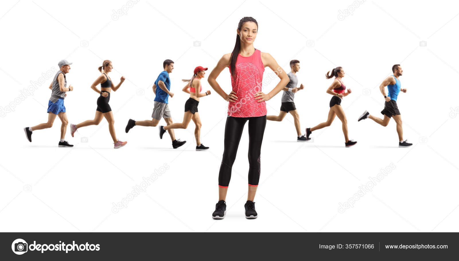 Full Length Portrait Young Slim Female Sportswear Standing People ...