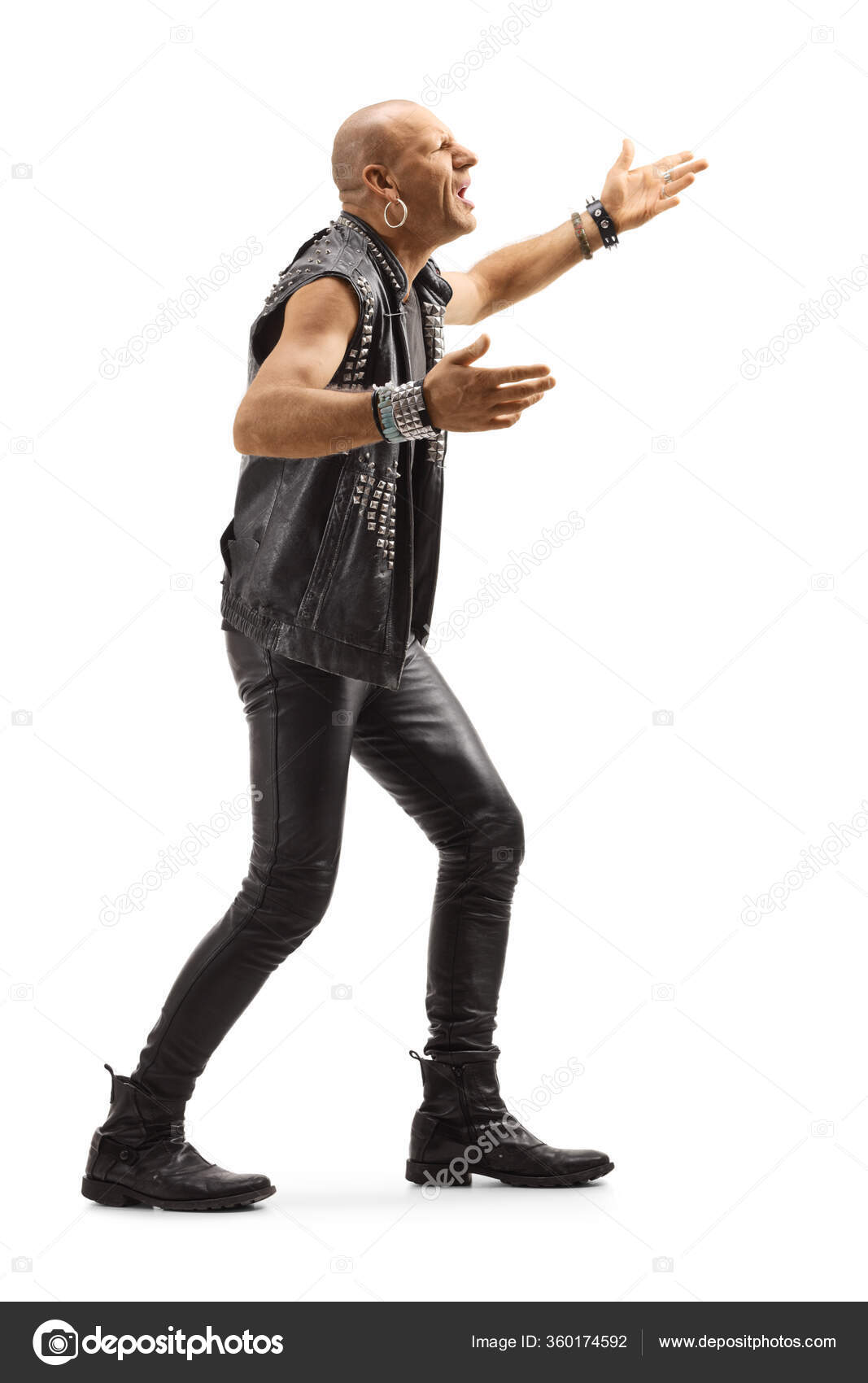 Full Length Profile Shot Angry Punk Shouting Isolated White Background ...