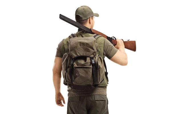 Man Hunter Shotgun His Shoulder Isolated White Background — Stock Photo ...