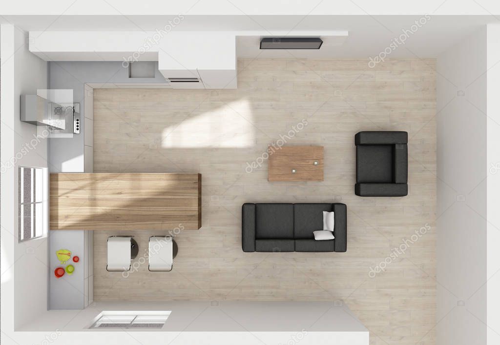 Kitchen Interior Rendering Top View — Stock Photo © Ramilaliyev79 ...