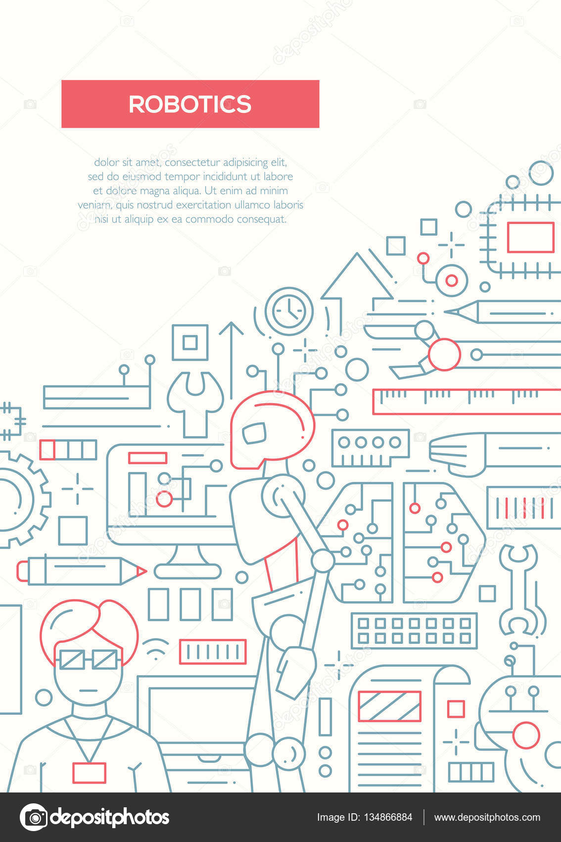 Robotics - line design brochure poster template A4 Stock Vector by ...