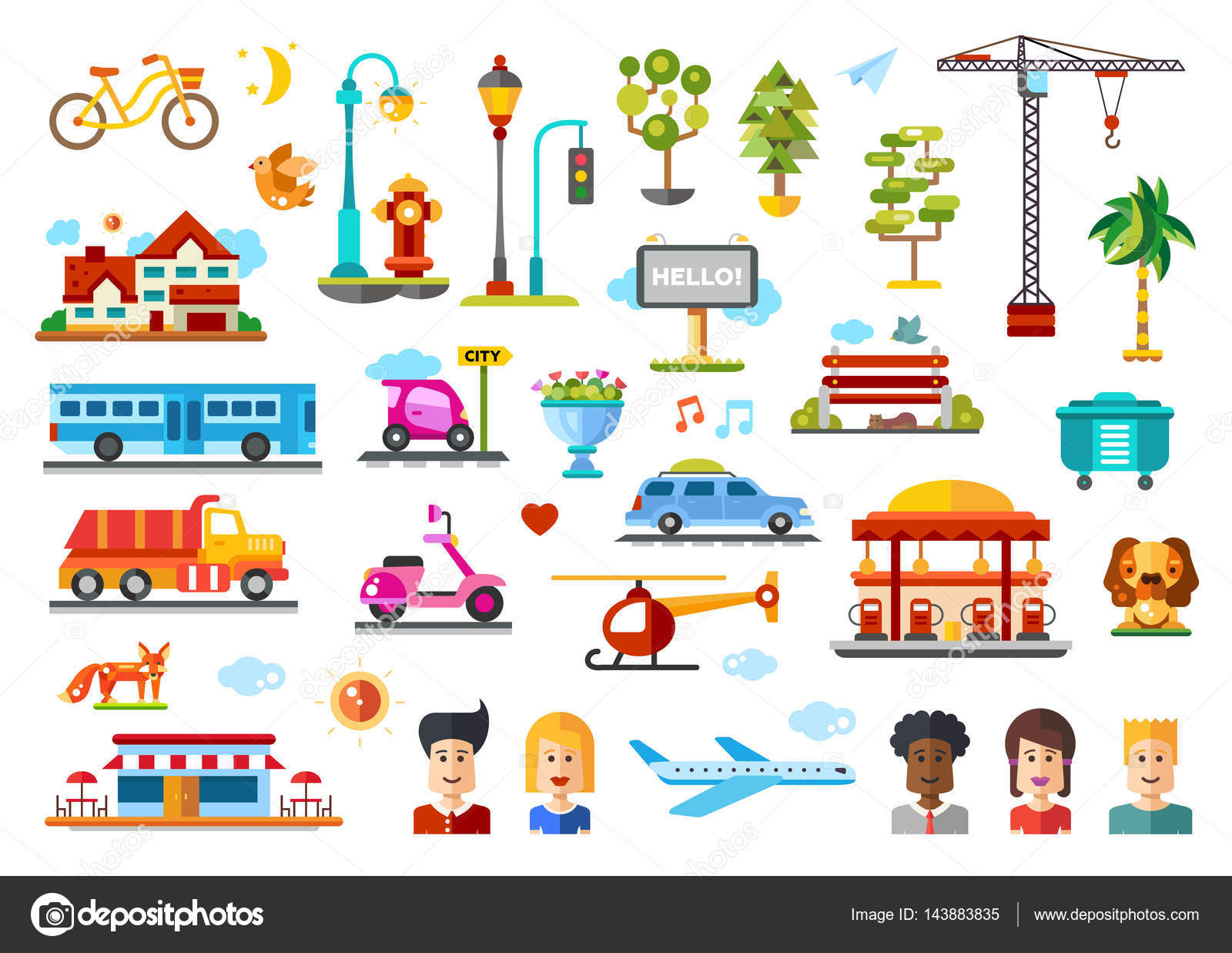 Urban objects vector illustrative icon set with infographic elements ...