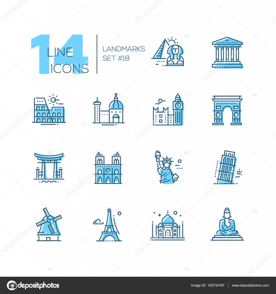 Landmarks - coloured modern single line icons set Stock Vector Image by ...