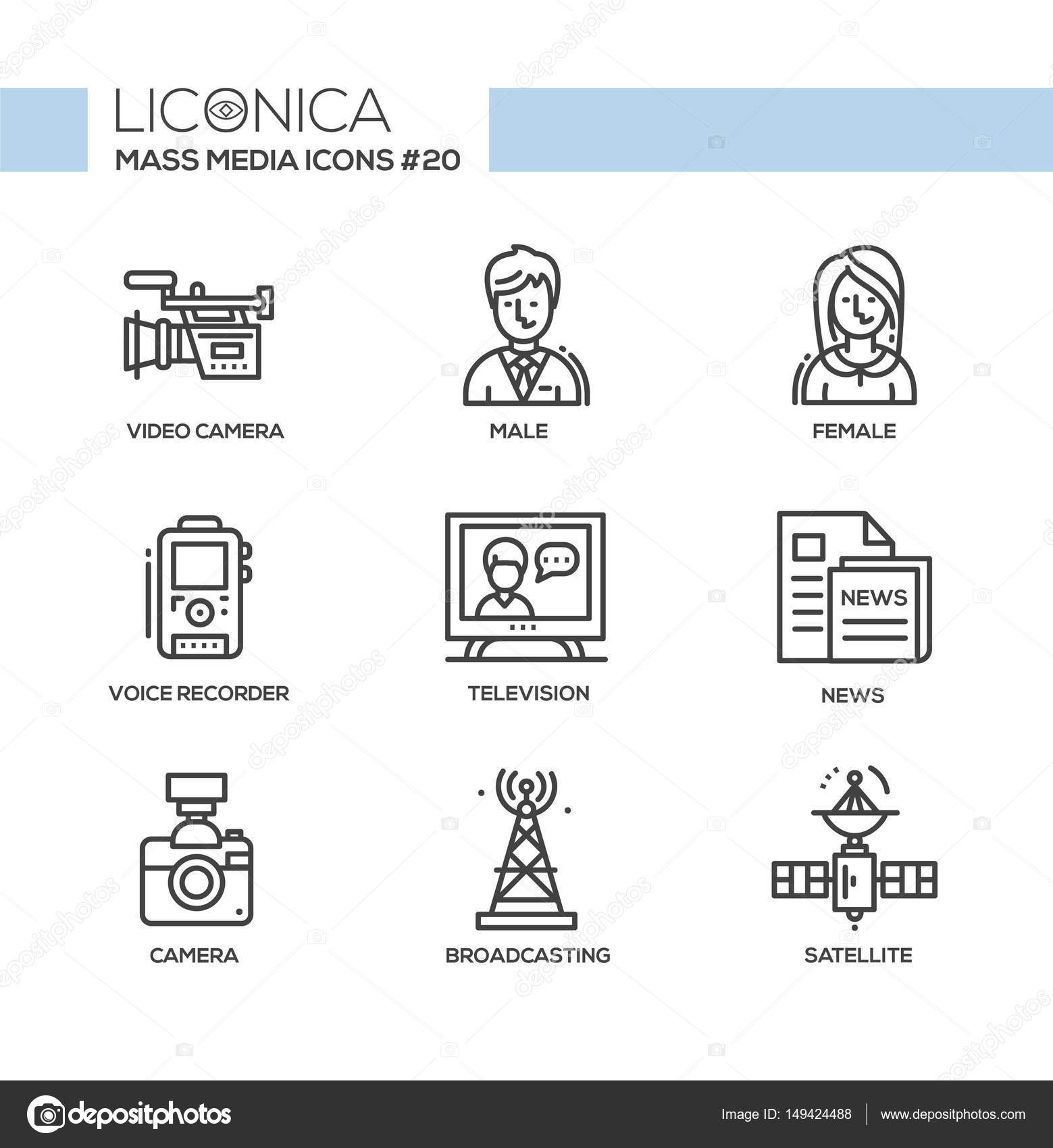 Mass Media - monochromatic modern single line icons set Stock Vector by ...