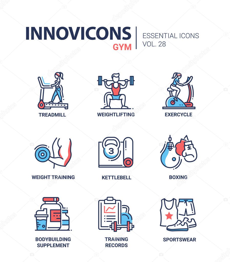 Gimnasio - moderno vector de color nico conjunto de iconos de l nea 2024