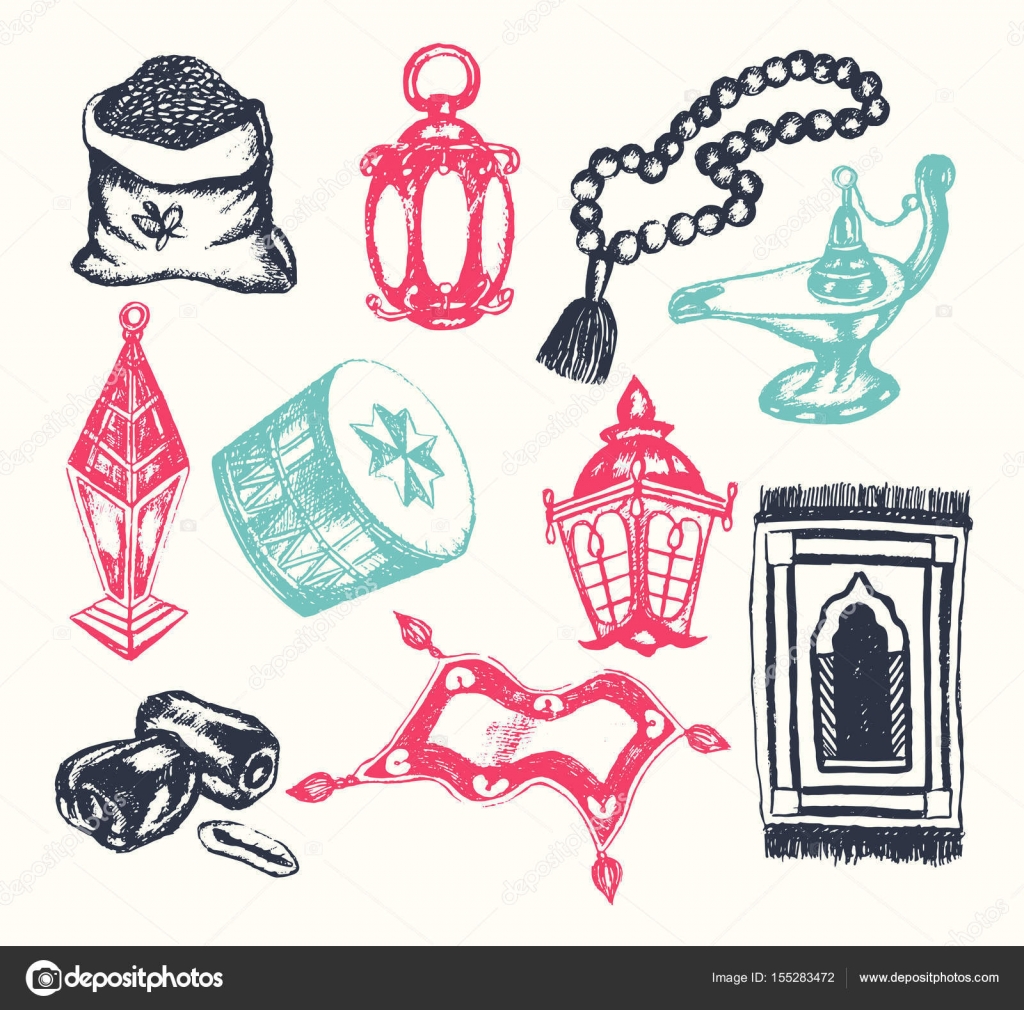 Muslim Symbols - vector hand drawn illustration Stock Illustration by ...