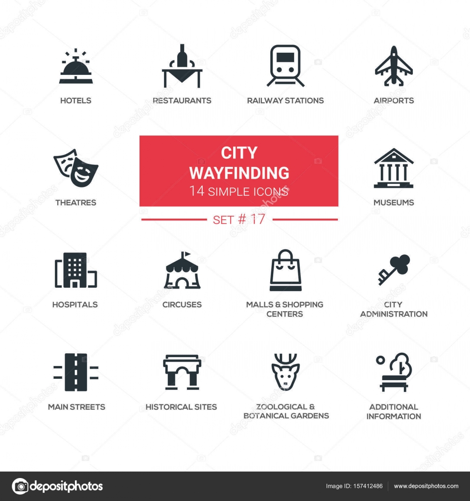 City wayfinding - modern simple icons, pictograms set — Stock Vector ...