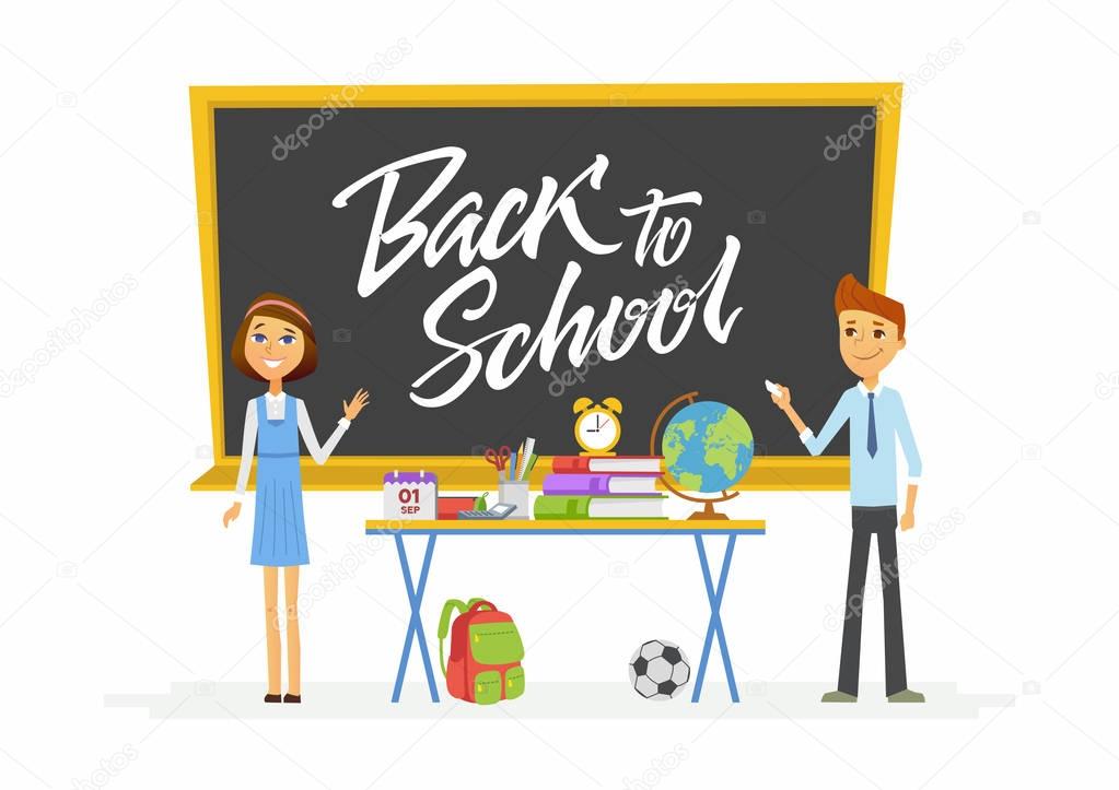 Volver a la escuela - personajes de estudiantes felices en el aula ...