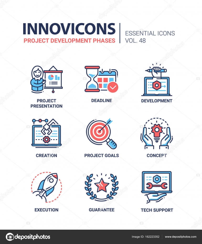 Project Development Phases - modern vector line icons set Stock Vector ...