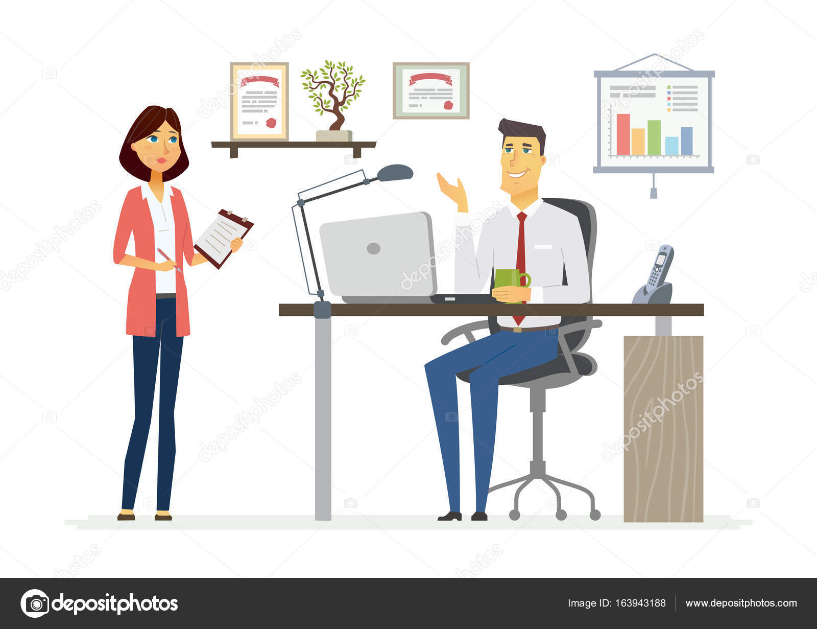 Escena de oficina - ilustración moderna de personajes de negocios de ...