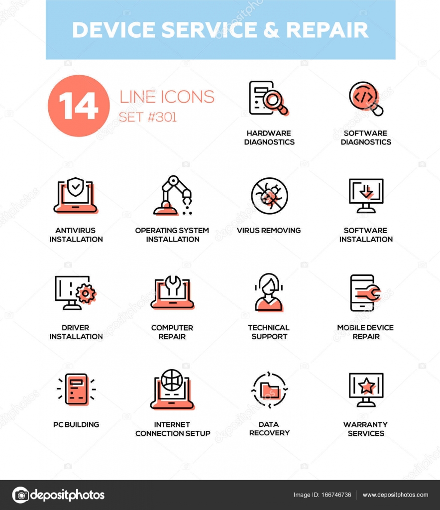 Device service repair - modern vector single line icons set Stock ...