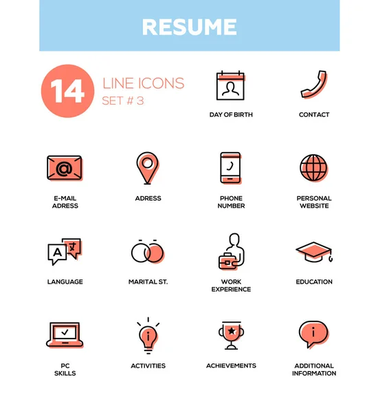 Modern resume simple thin line design icons, pictograms set — Stock ...