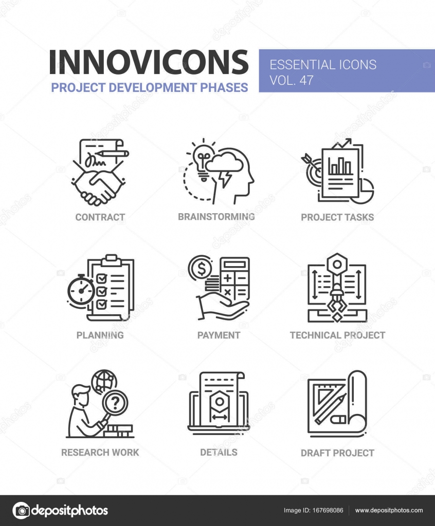 Project Development Phases - modern vector line icons set Stock Vector ...