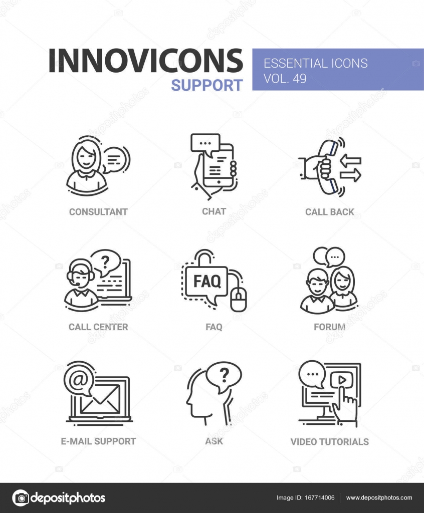 Technical Support - modern vector line design icons set. Stock Vector ...