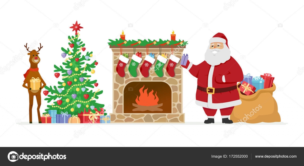 Santa a sob na krb - kreslených postaviček izolované ilustrace Stock Vector od © Boyko.Pictures ...