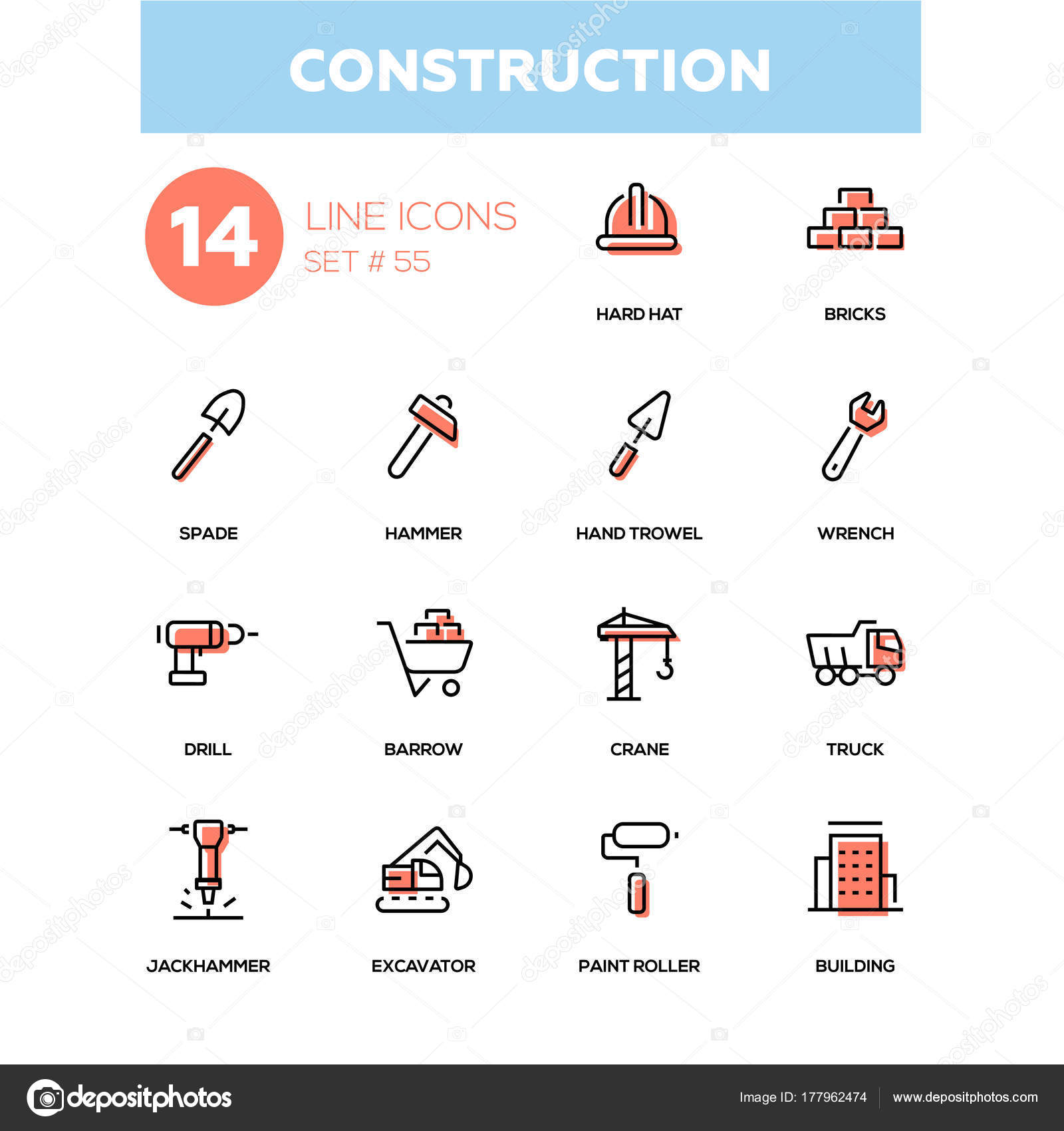 Industrial concept, construction - line design icons set Stock Vector ...