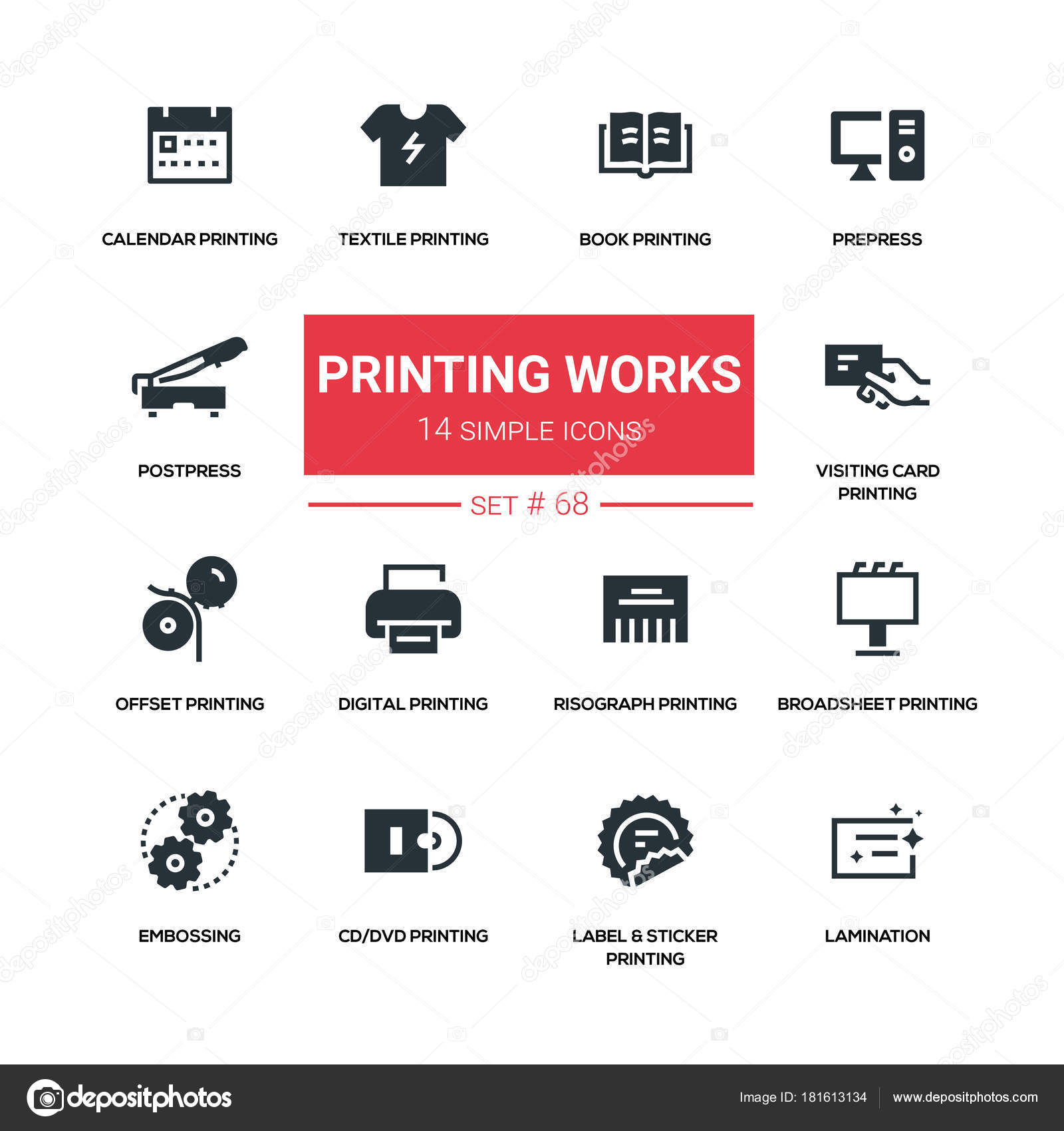 Printing works - line design silhouette icons set Stock Vector Image by ...