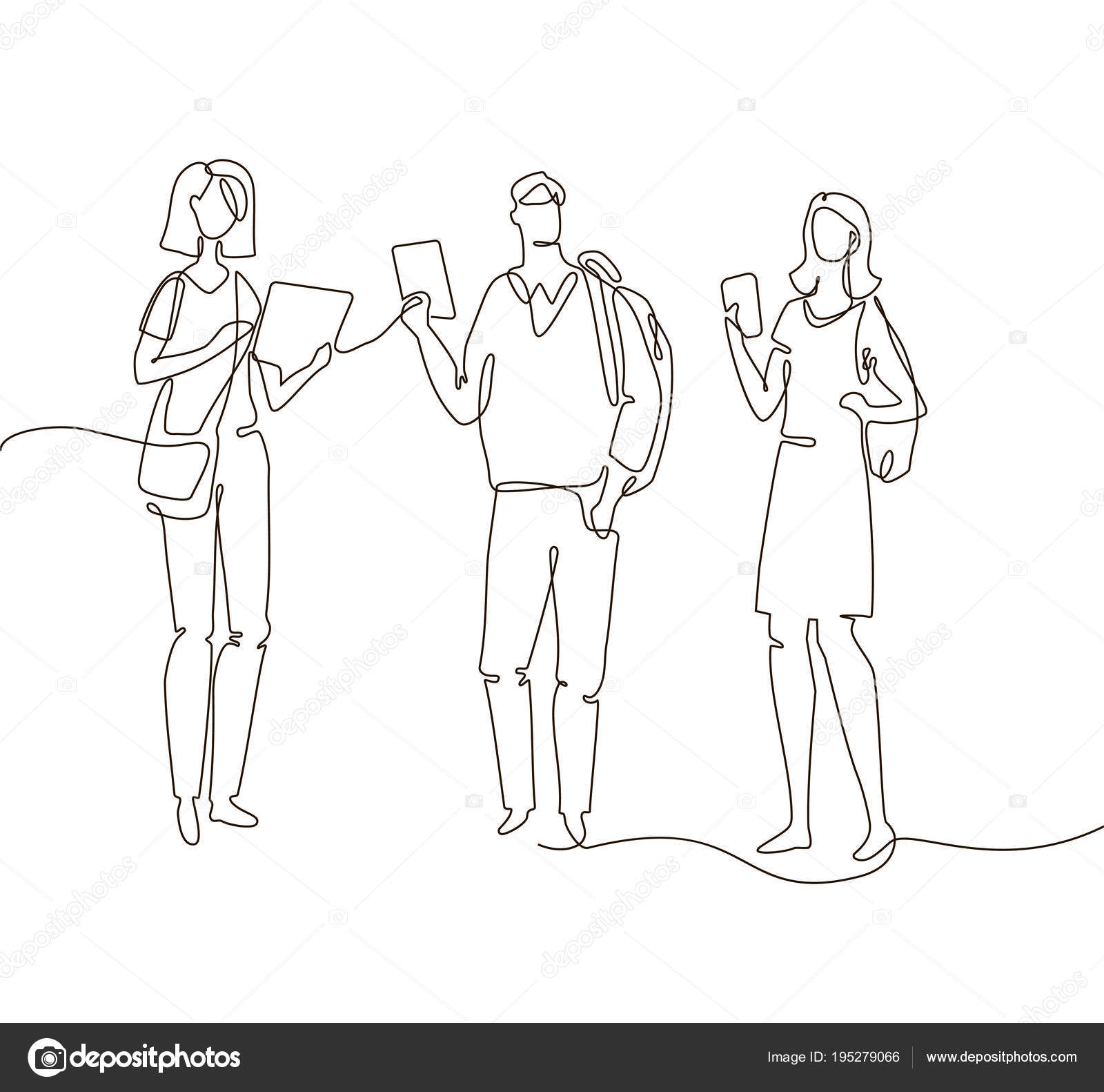 Students - one line design style illustration Stock Vector Image by ...