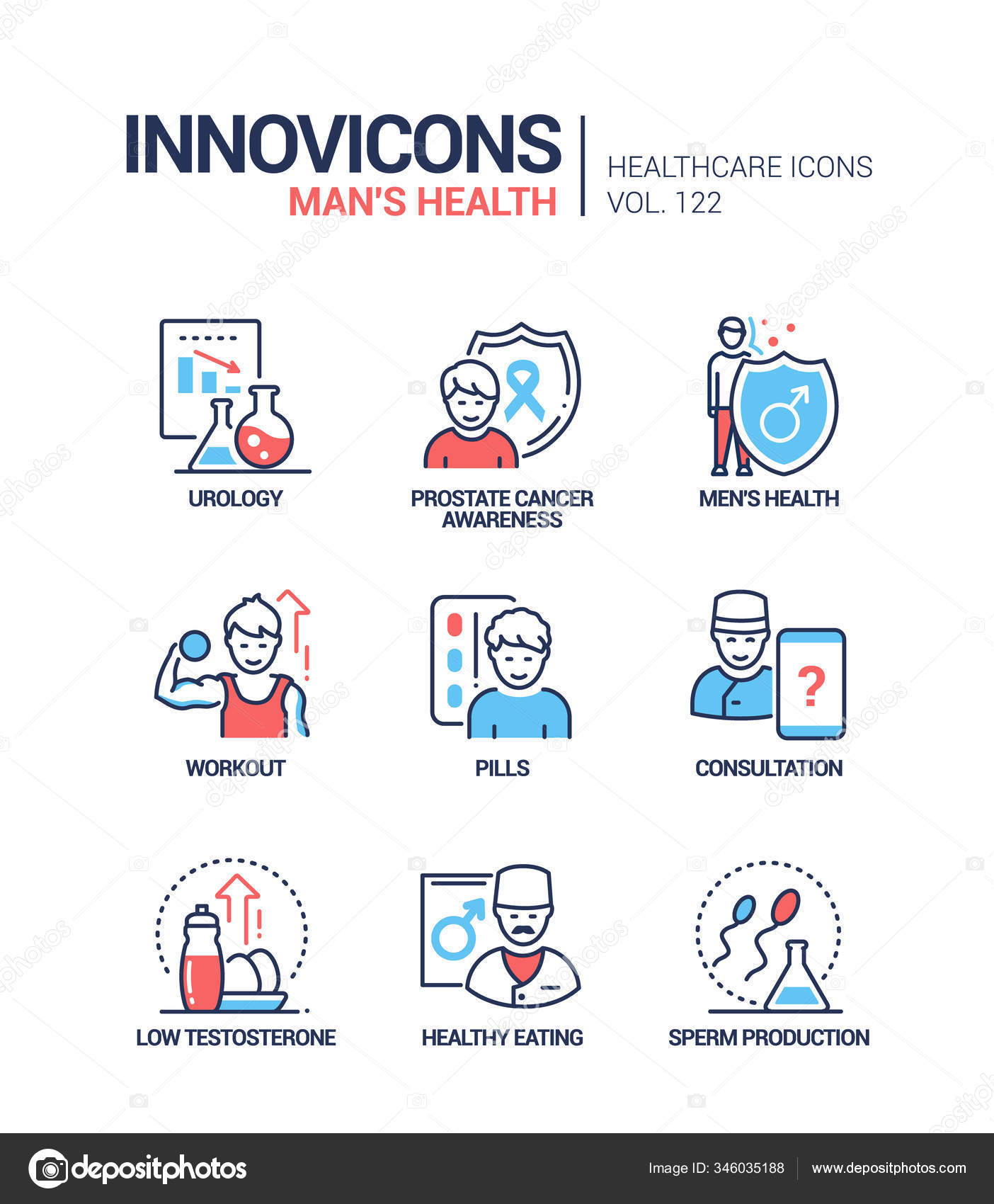 Man health - vector line design style icons set Stock Vector by ©Boyko ...