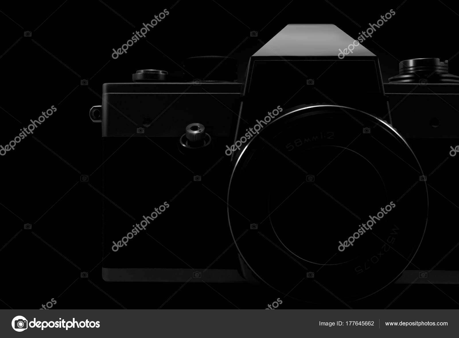 Photo Shaded Old Fashioned Film Camera Black Background — Stock Photo ...