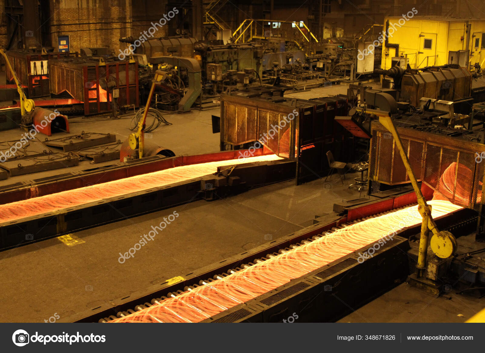 Four Strand Wire Rod Steel Rolling Mill Showing Moving Coiling — Stock ...